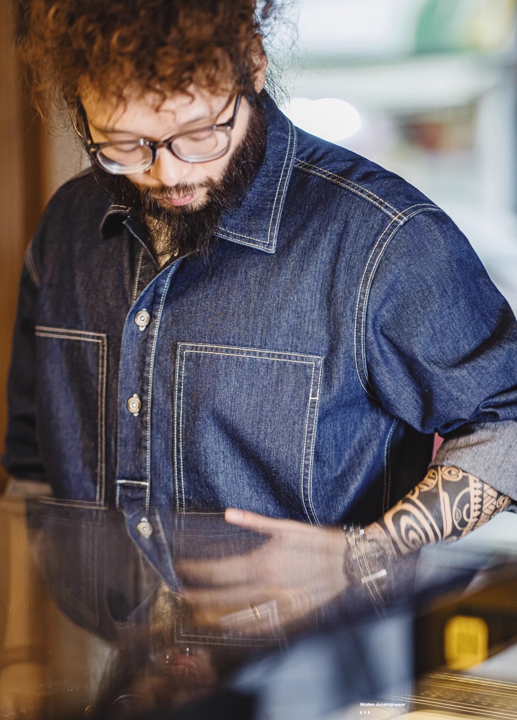 American Retro Workwear Half-Cardigan Denim Men's Sweater | Harmony Gallery