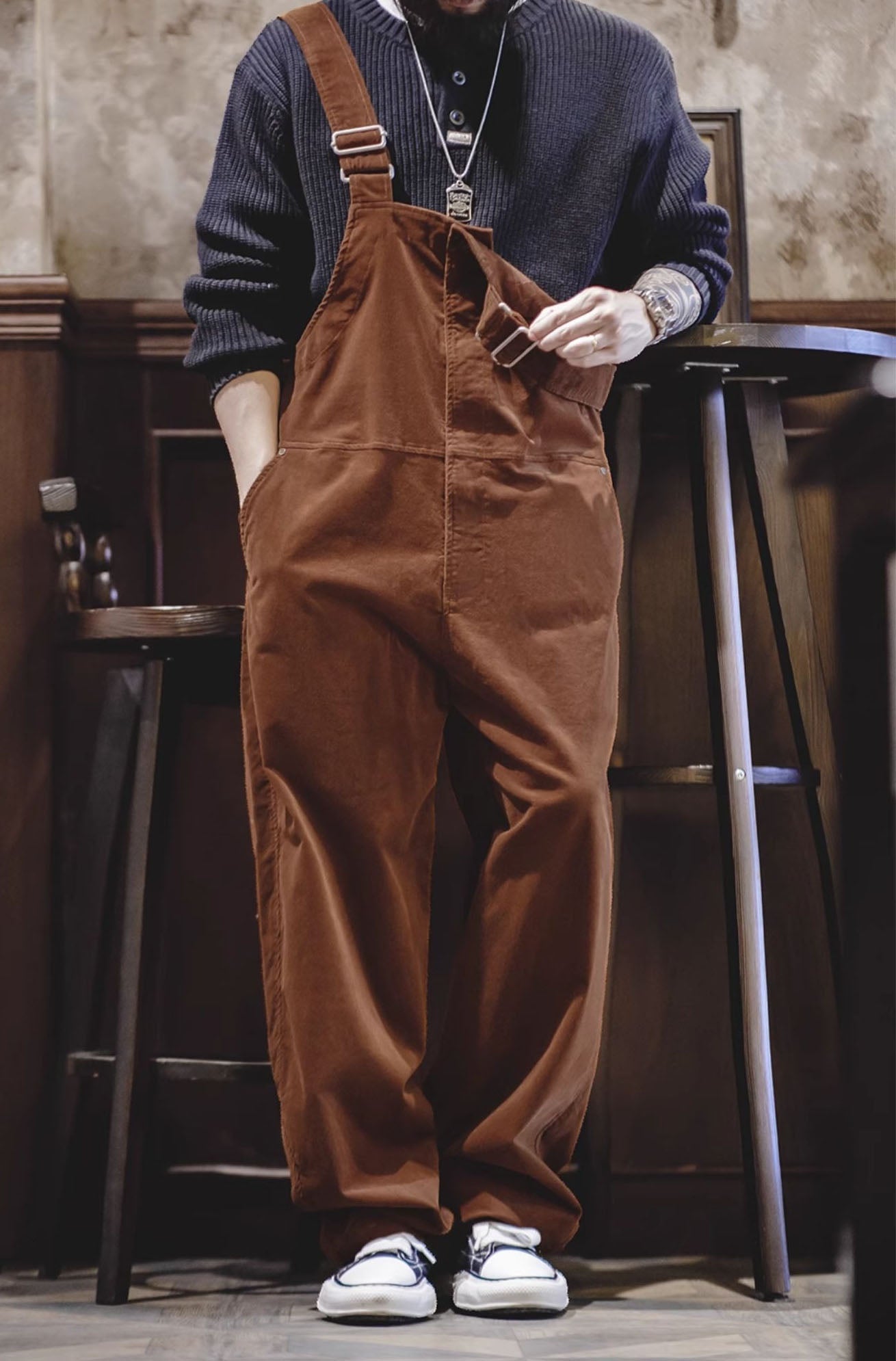American Retro Corduroy Loose Strap Jumpsuit Men's Overalls | Harmony Gallery