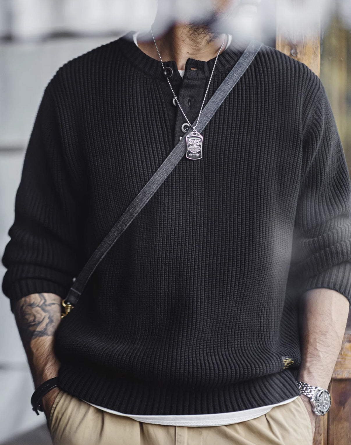 American Retro Knitted Henry vertical Striped Pullover Men's Sweater ...