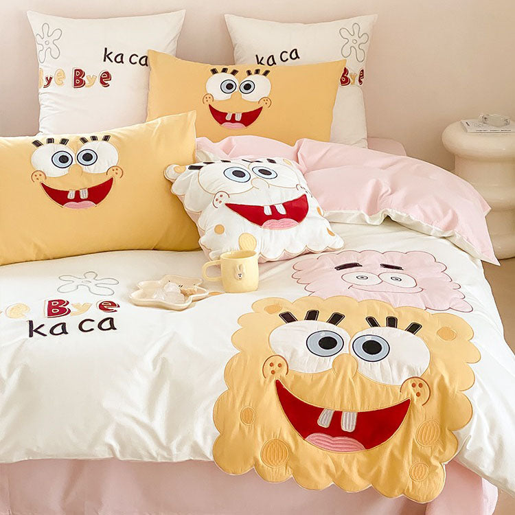 Spongebob Squarepants Cute Cartoon Cotton Washed Four-piece Bed Set ...