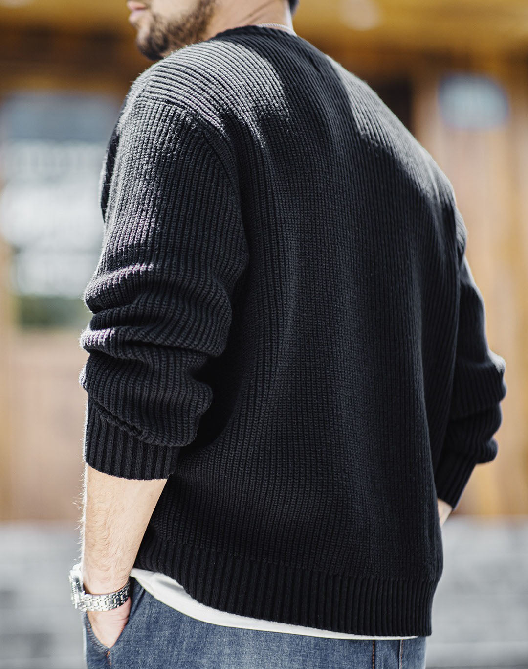 American Retro Knitted Henry vertical Striped Pullover Men's Sweater ...