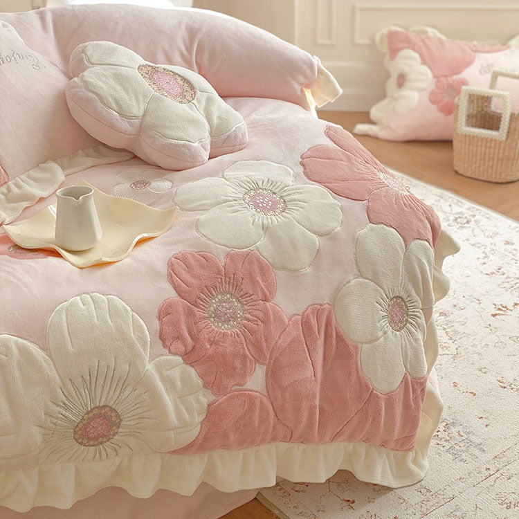 Princess Girly Heart Sunflower Warm Velvet Winter Four-Piece Bed Set | Harmony Gallery