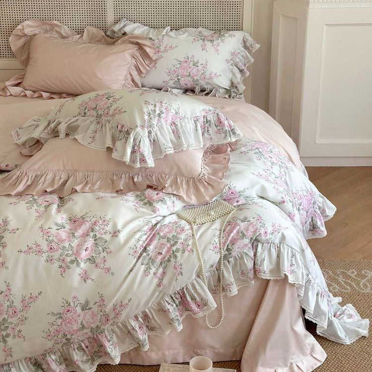 Princess Romantic Pure Cotton Lotus Leaf Lace Four-Piece Bed Set | Harmony Gallery
