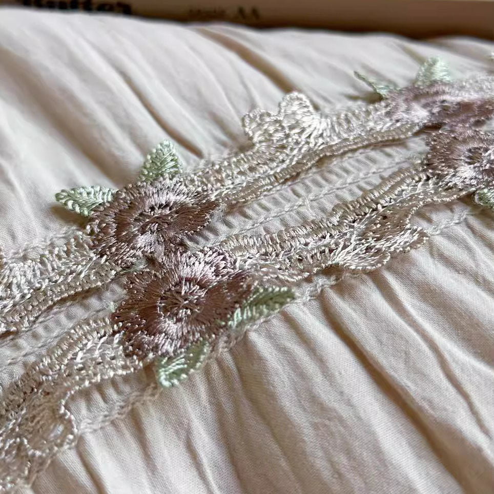 French Pleated Lace Washed Pure Cotton Four-Piece Bed Set | Harmony Gallery