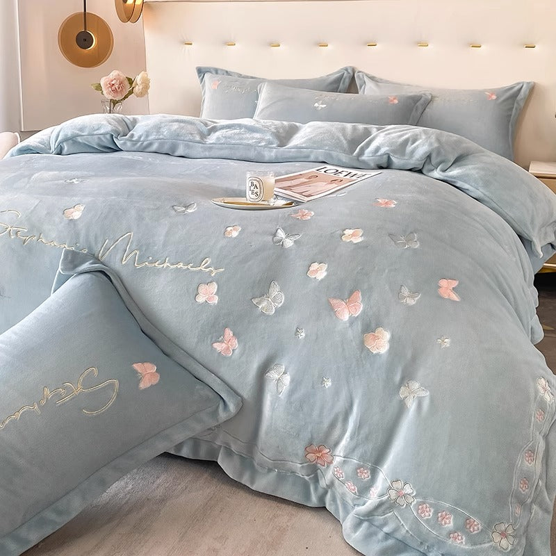 Princess Milk Velvet Four-Piece Winter Embroidery Bed Set | Harmony Gallery