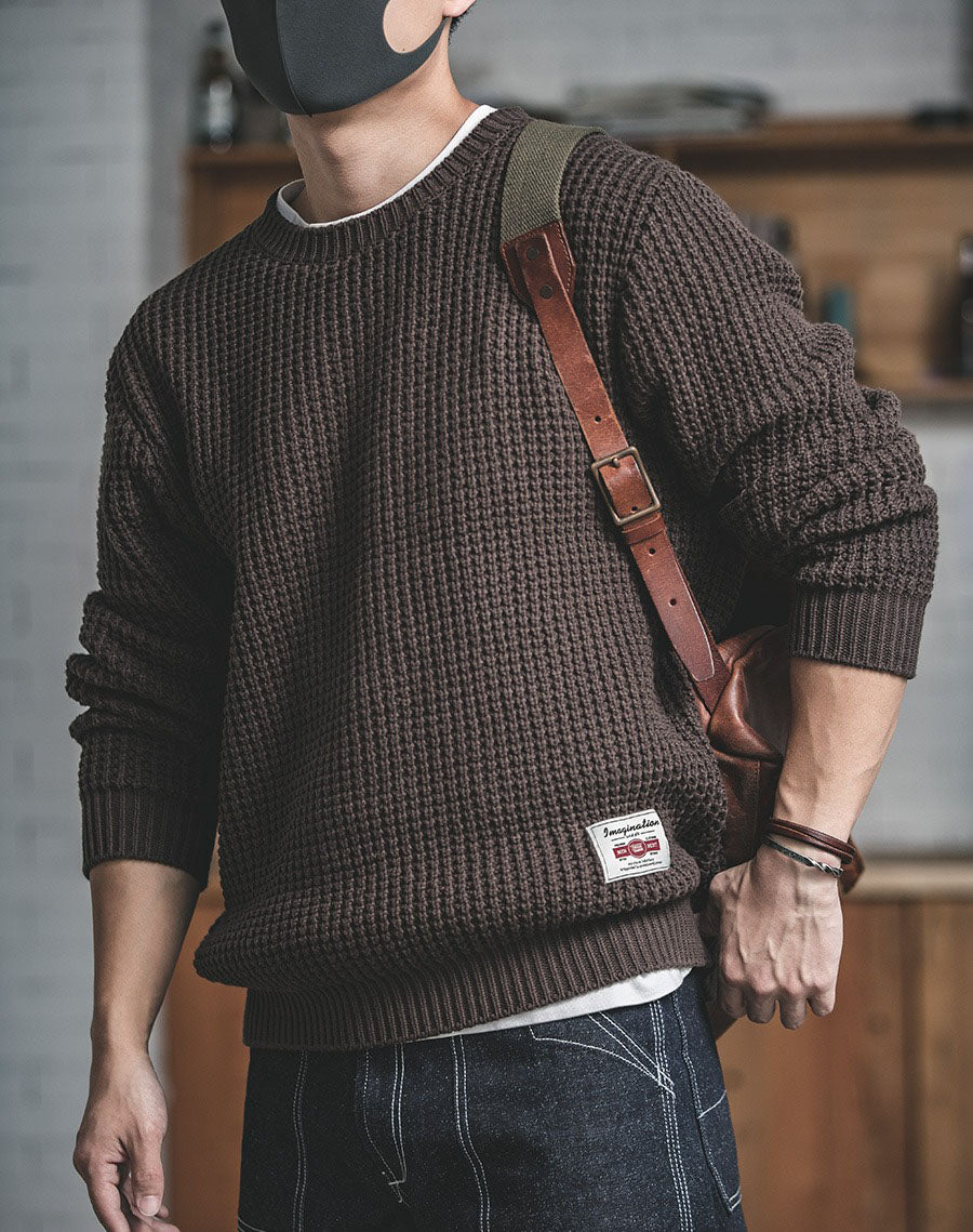 Tooling Retro Loose Round Neck Woolen Men's Sweater | Harmony Gallery