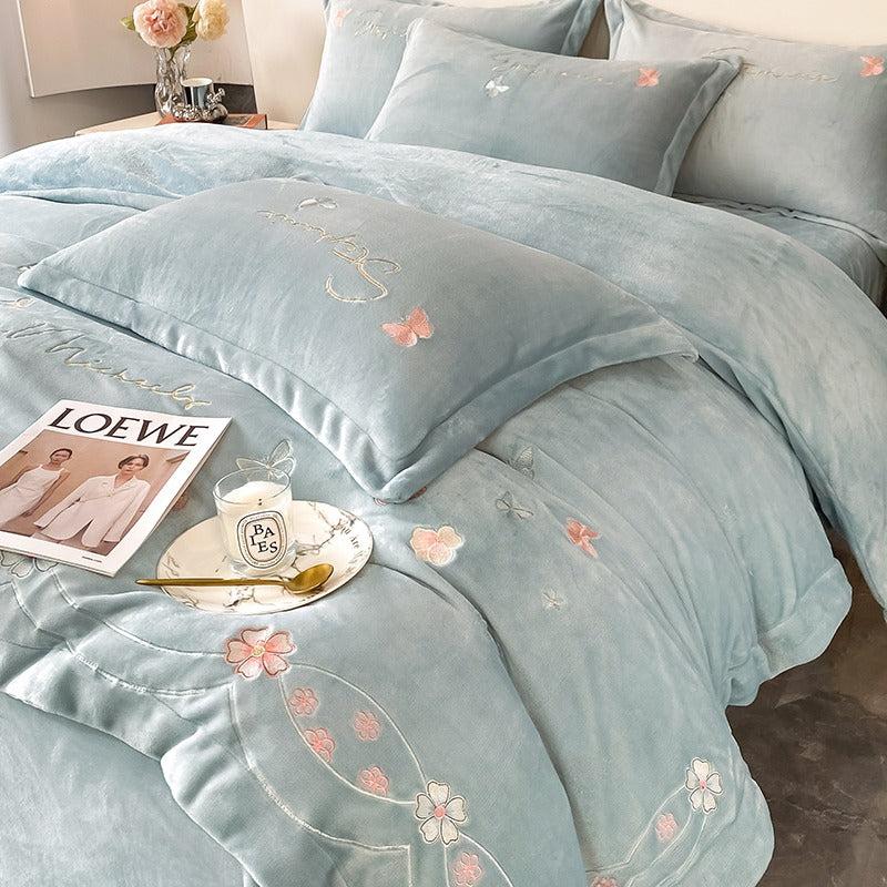 Princess Milk Velvet Four-Piece Winter Embroidery Bed Set | Harmony Gallery