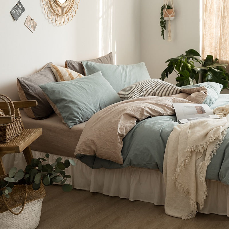 Simple Pure Cotton Nordic Double Color Four-Piece Bed Set | Harmony Gallery