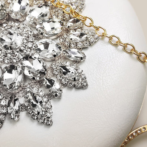 Trendy Rhinestone Round Diamond White Clutch Bag | Harmony Gallery