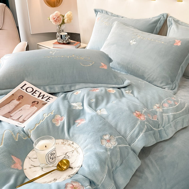 Princess Milk Velvet Four-Piece Winter Embroidery Bed Set | Harmony Gallery