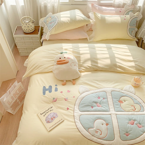 Cute Fairy Little Duck Washed Cotton Four-Piece Bed Set | Harmony Gallery