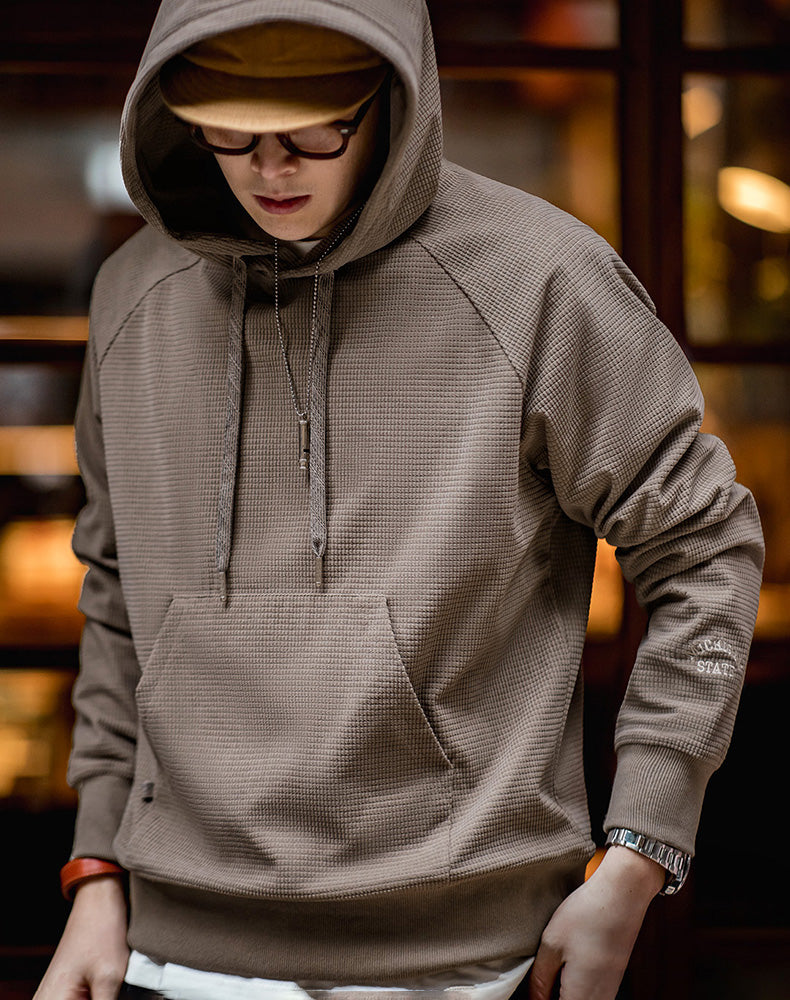 American Corn Grain Embroidery Hooded Velvet Pullover Men's Sweater ...