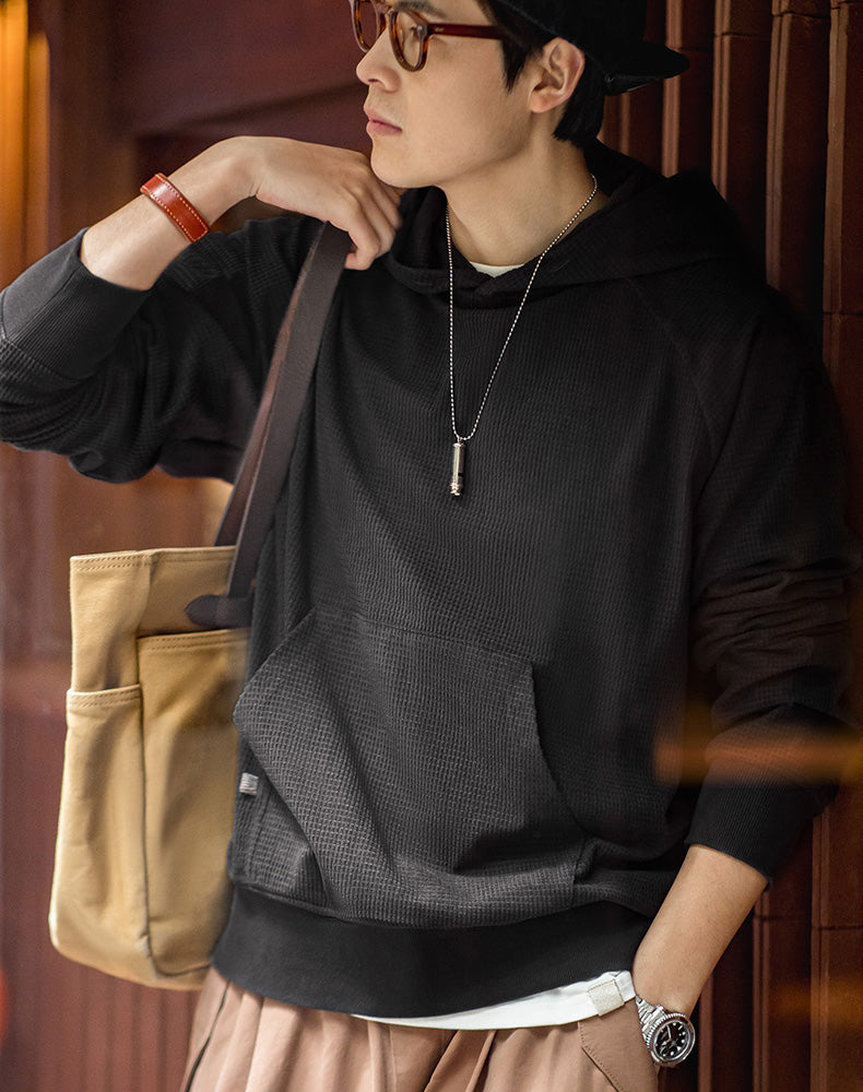 American Corn Grain Embroidery Hooded Velvet Pullover Men's Sweater ...